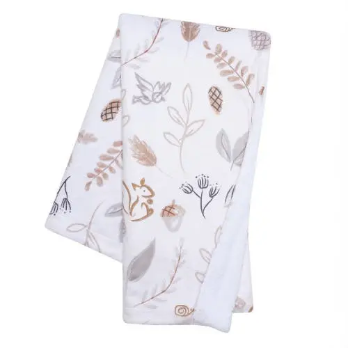 LAMBS & IVY Treetop Fox Woodland/forest Minky/faux Shearling Fleece Baby Blanket - White