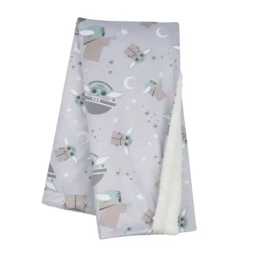 LAMBS & IVY Star Wars Cozy Friends Baby Yoda/grogu Fleece Baby Blanket - Gray