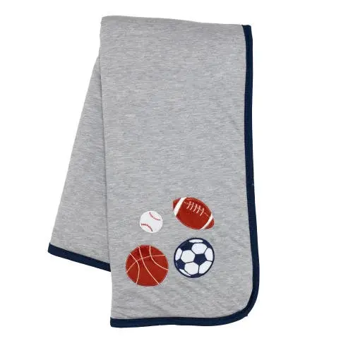 LAMBS & IVY Hall Of Fame Sports Jersey/faux Shearling Cozy Baby Blanket - Gray