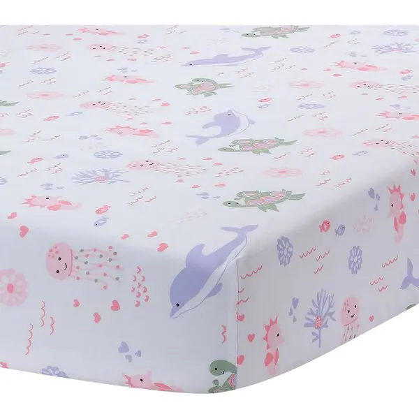 LAMBS & IVY Sea Dreams Soft 100% Cotton Nautical Ocean Fitted Crib Sheet - White