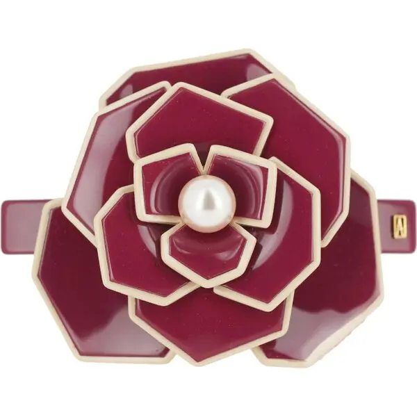 Alexandre De Paris Art Deco Camelia Flower Hair Barrette - Burgundy
