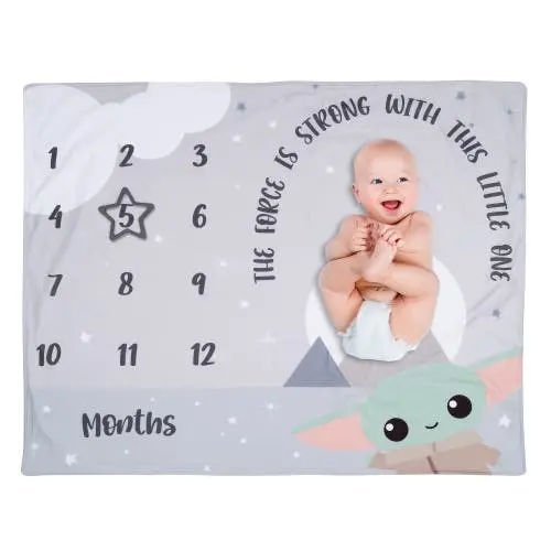 LAMBS & IVY Star Wars The Child/grogu/baby Yoda Fleece Milestone Blanket W/ Star - Gray