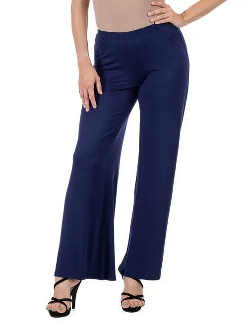 24SEVEN COMFORT APPAREL Petite Solid Color Palazzo Pants - Navy