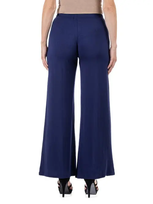 24SEVEN COMFORT APPAREL Petite Solid Color Palazzo Pants - Navy