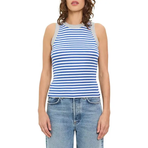 Michael Stars Gina Stripe Rib Tank - Blue Ribbon/white/hag