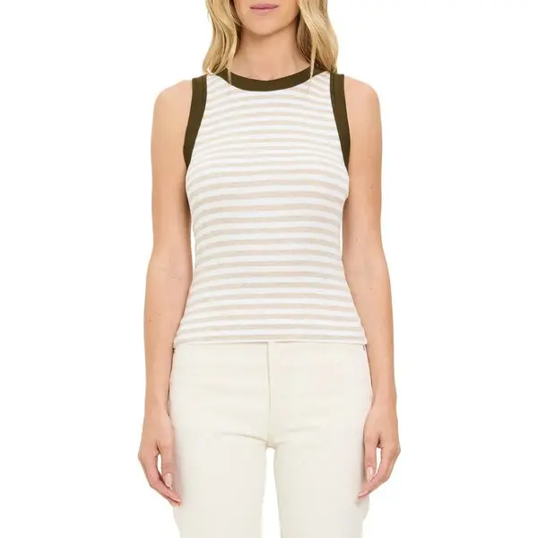 Michael Stars Gina Stripe Rib Tank - Oatmeal/white/caper