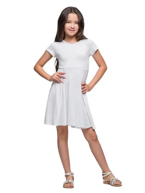 24SEVENKID Fit And Flare Short Sleeve Dress - White