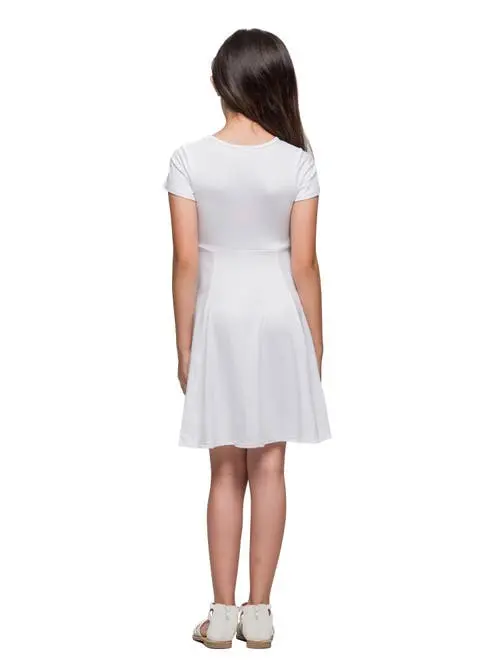 24SEVENKID Fit And Flare Short Sleeve Dress - White