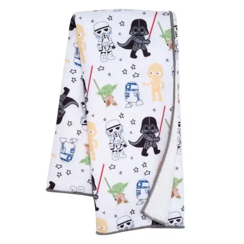 LAMBS & IVY Star Wars Classic Fleece Baby Blanketyoda/darth Vader/r2-d2/c-3po - White