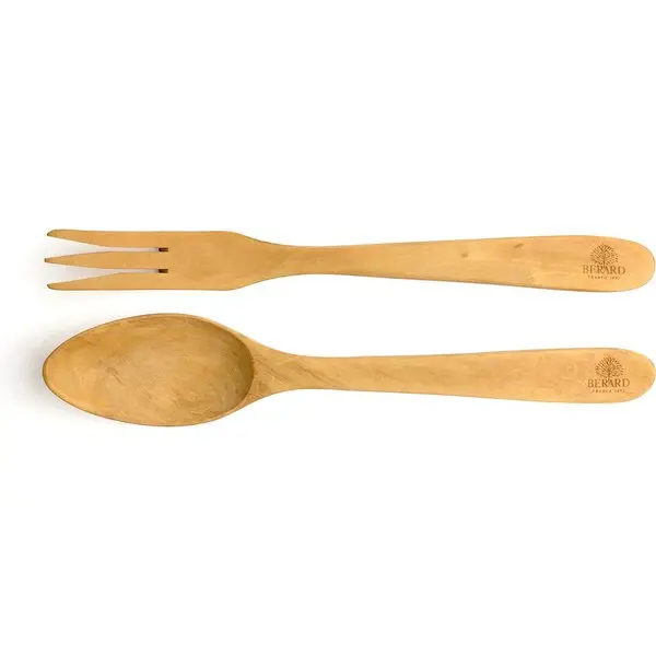 BERARD Contour 12-inch Olive Wood Salad Servers - Brown
