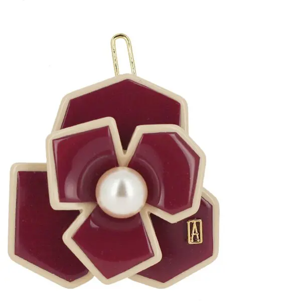 Alexandre De Paris Art Deco Camelia Flower Acetate Side Barrette - Burgundy