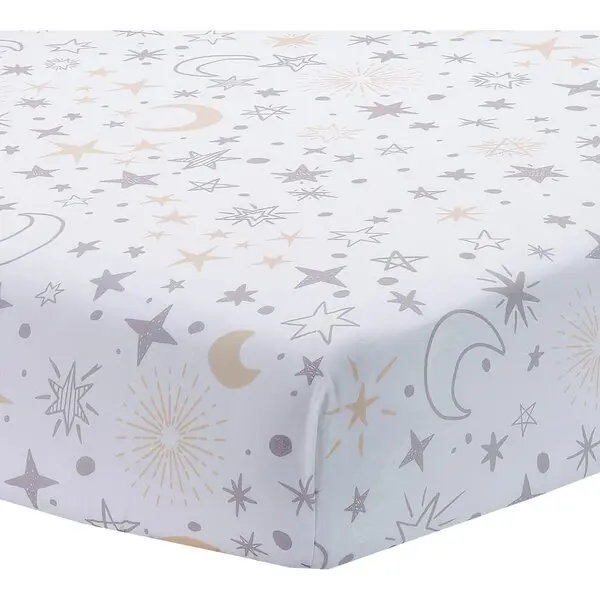 LAMBS & IVY Goodnight Moon 100% Cotton Fitted Crib Sheetmoon/stars - White