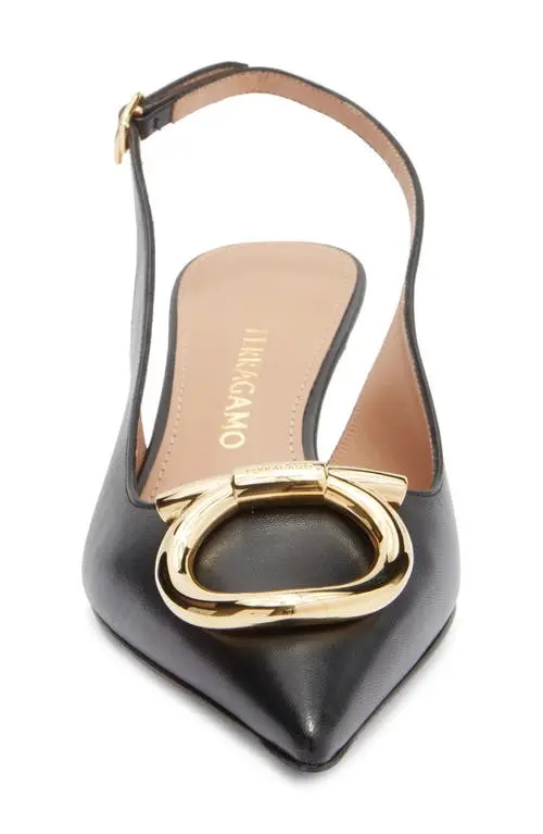FERRAGAMO Sara Kitten Heel Slingback Pump - Nero