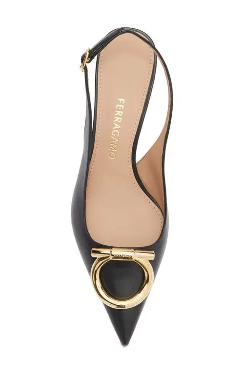 FERRAGAMO Sara Kitten Heel Slingback Pump - Nero