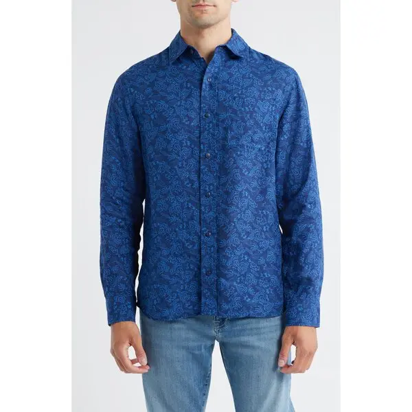 SCHOTT Floral Linen Button-up Shirt