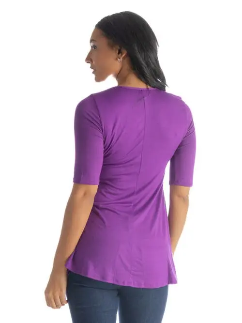 24SEVEN COMFORT APPAREL Petite Elbow Sleeve Tunic Top - Purple