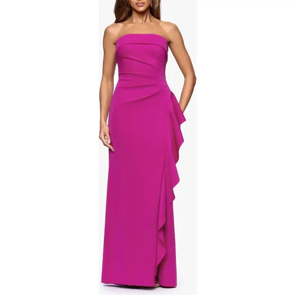 XSCAPE EVENINGS Strapless Ruffle Scuba Crepe Gown - Orchid