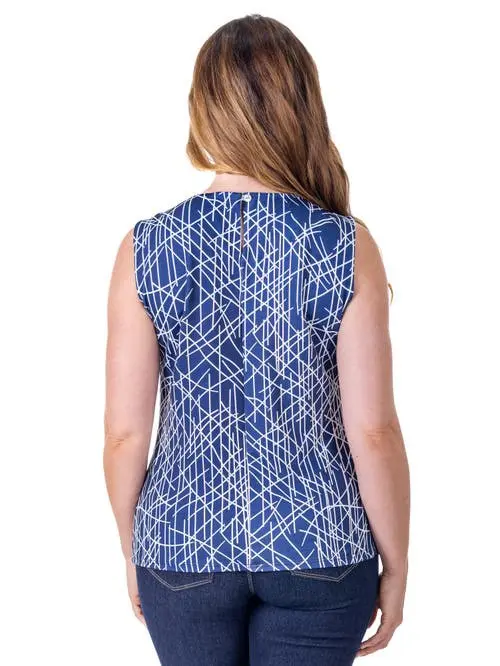 24SEVEN COMFORT APPAREL Printed Pleated Crewneck Top