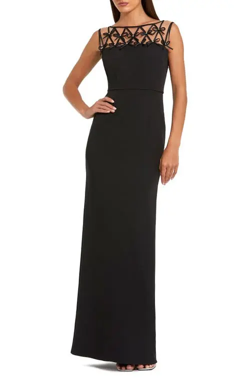 Mac Duggal Sleeveless Crepe Gown With Bow Embellishments - Black