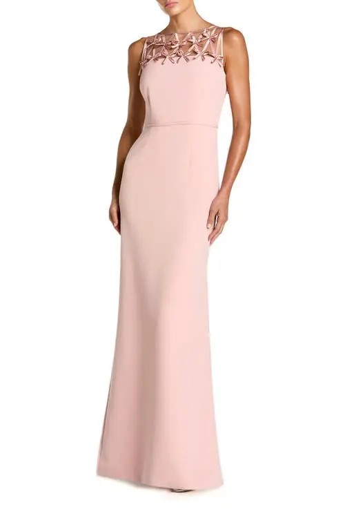 Mac Duggal Sleeveless Crepe Gown With Bow Embellishments - Blush