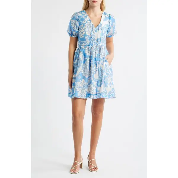 Halogen Tie Neck Minidress - Blue Multi