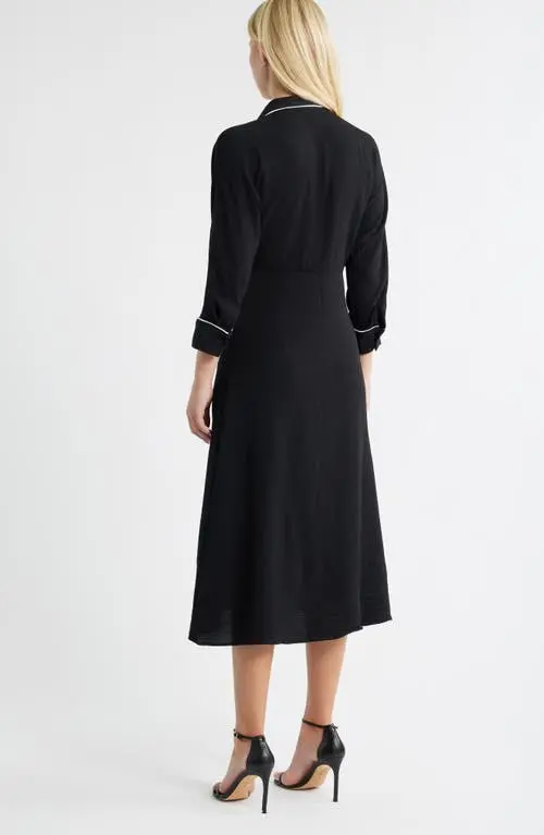 Halogen Pleated Long Sleeve Shirt Dress