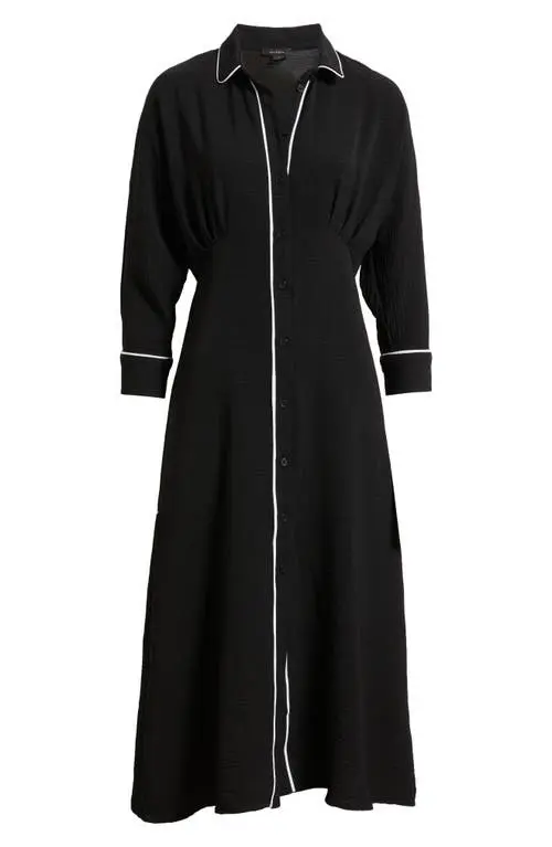 Halogen Pleated Long Sleeve Shirt Dress