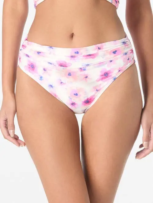 Carmen Marc Valvo Shirred Bikini Swim Bottom - White