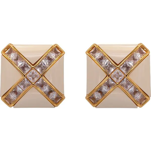 BLACK SUEDE STUDIO Cross Stud Earrings - Gold/cream