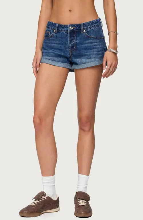 EDIKTED Rylin Cuffed Low Rise Denim Shorts