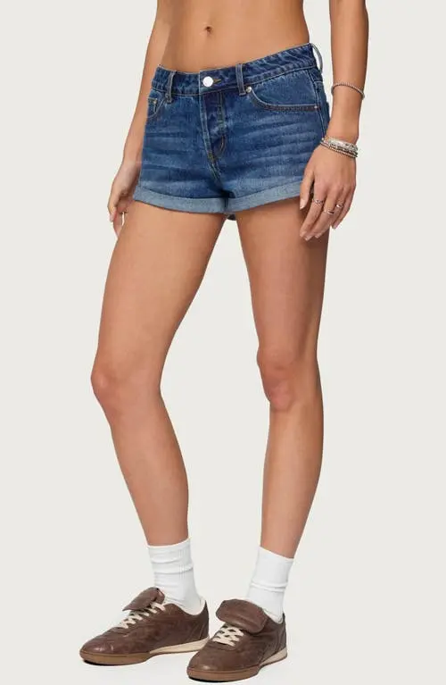 EDIKTED Rylin Cuffed Low Rise Denim Shorts
