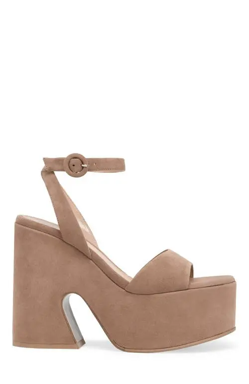 GIANVITO ROSSI Ziggy Suede Sculptural Wedge Sandals - Pink Suede