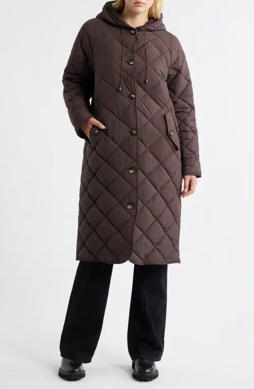 Bernardo Quilted Longline Hooded Jacket - Brown