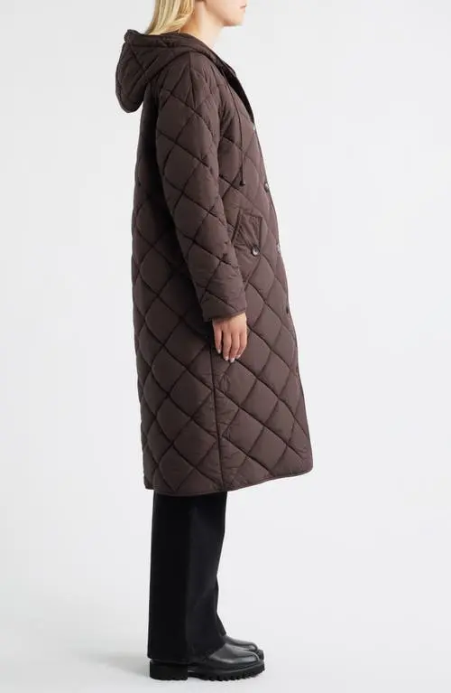 Bernardo Quilted Longline Hooded Jacket - Brown