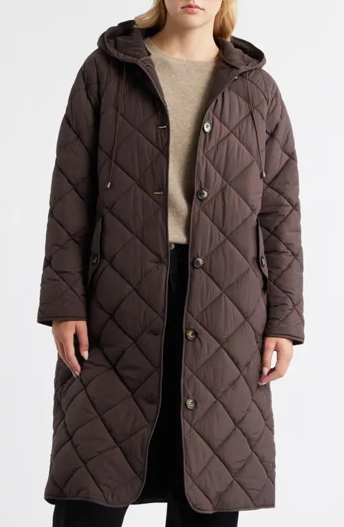 Bernardo Quilted Longline Hooded Jacket - Brown