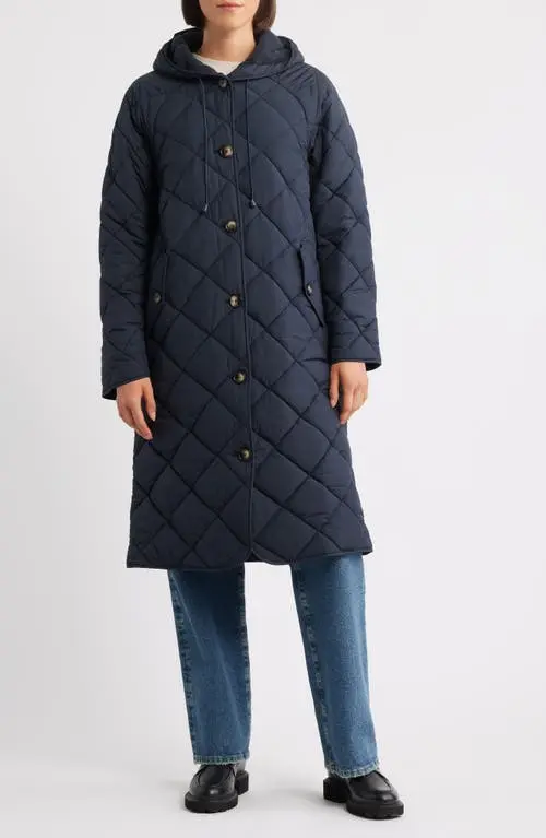 Bernardo Quilted Longline Hooded Jacket - Navy