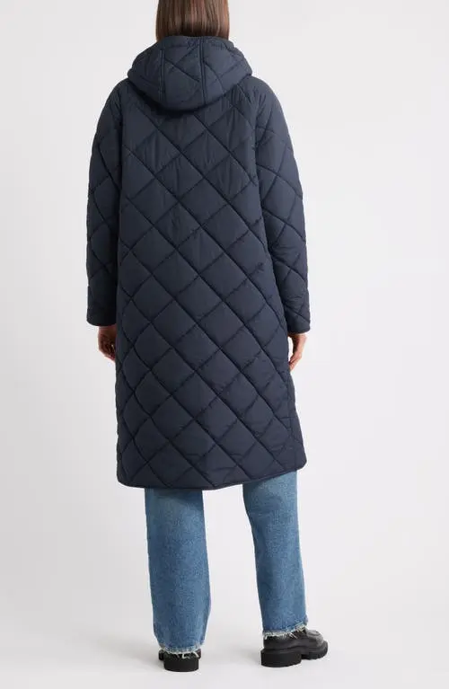 Bernardo Quilted Longline Hooded Jacket - Navy