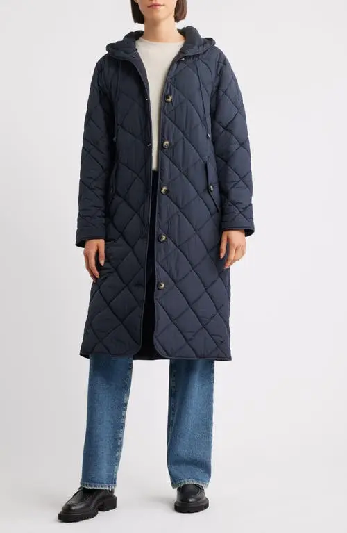 Bernardo Quilted Longline Hooded Jacket - Navy