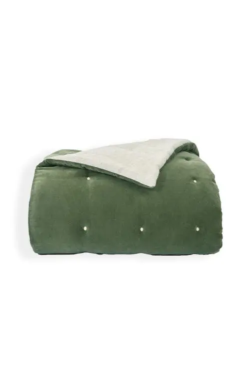 CHRISTY Jaipur Luxury Cotton Velvet Quilted Throw - Olive