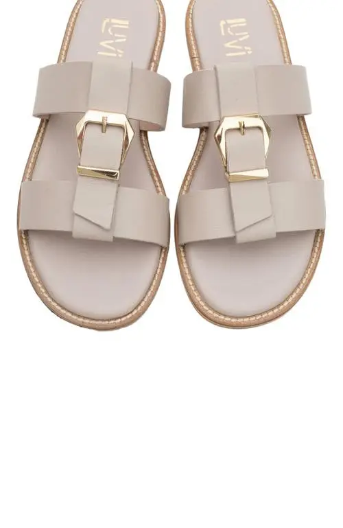 FOREVER & ALWAYS SHOES Sveta Leather Buckled Sandal - Light Beige Leather