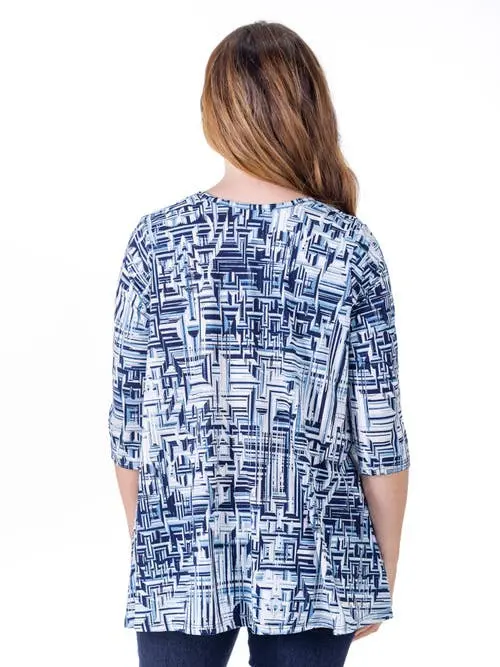 24SEVEN COMFORT APPAREL Petites Printed Elbow Length Sleeve Open Cardigan - Blue Multi