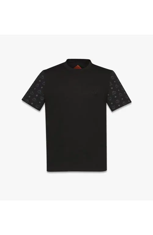 Mcm Logo T-shirt In Cotton And Monogram Econyl - Black