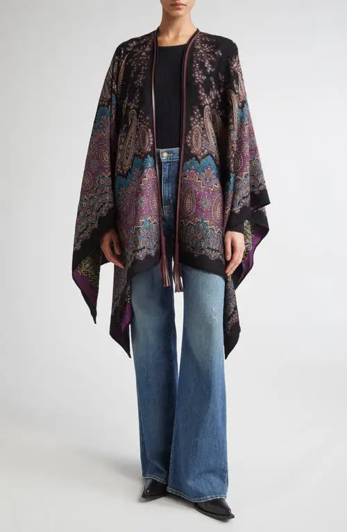 Etro Metallic Paisley Jacquard Cape