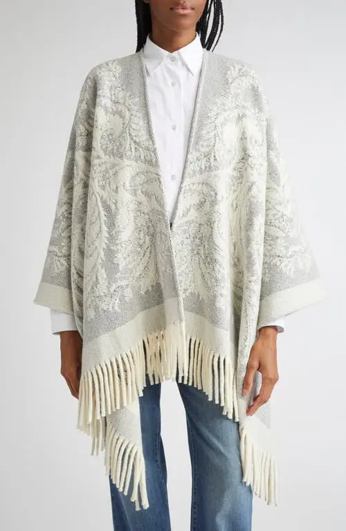 Etro Paisley Jacquard Wool Cape - Grey/white