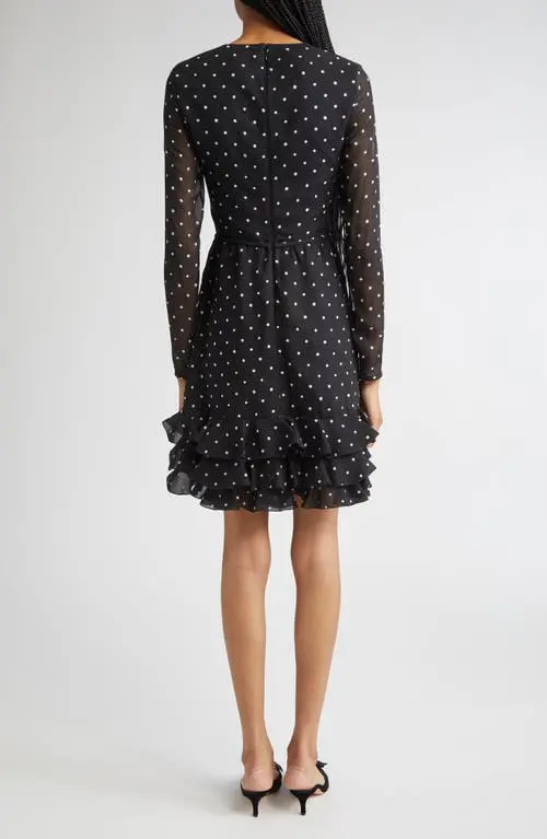 Giambattista Valli Polka Dot Ruffle Hem Long Sleeve Silk Dress
