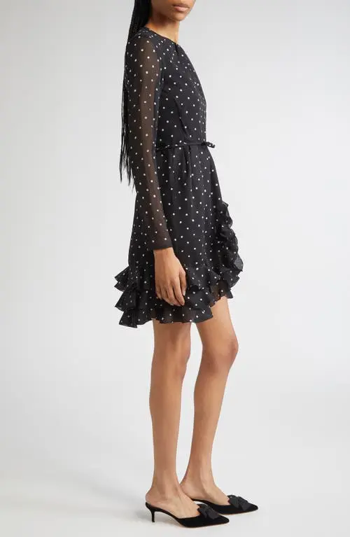 Giambattista Valli Polka Dot Ruffle Hem Long Sleeve Silk Dress