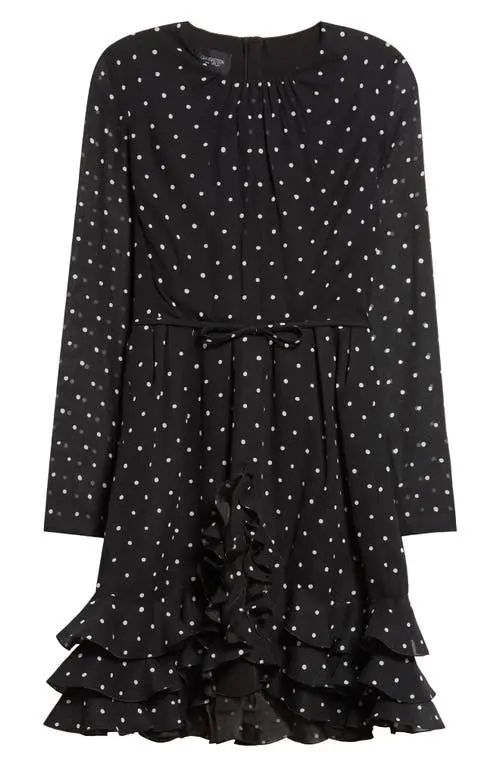 Giambattista Valli Polka Dot Ruffle Hem Long Sleeve Silk Dress
