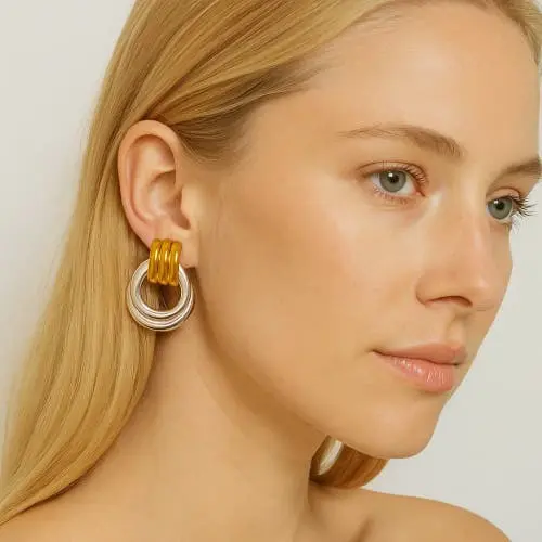 DLORIA Luna Link Two Tone Drop Earrings