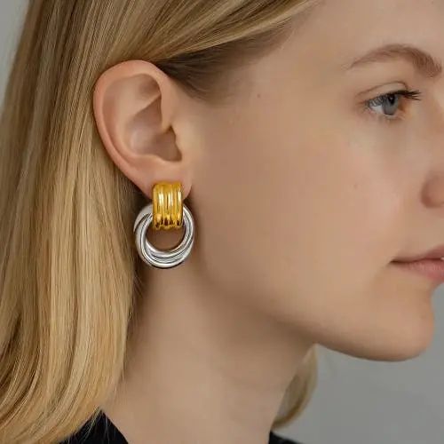 DLORIA Luna Link Two Tone Drop Earrings