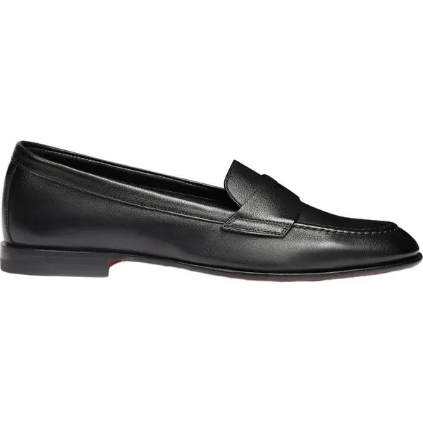 Santoni Leather Penny Loafer - Black